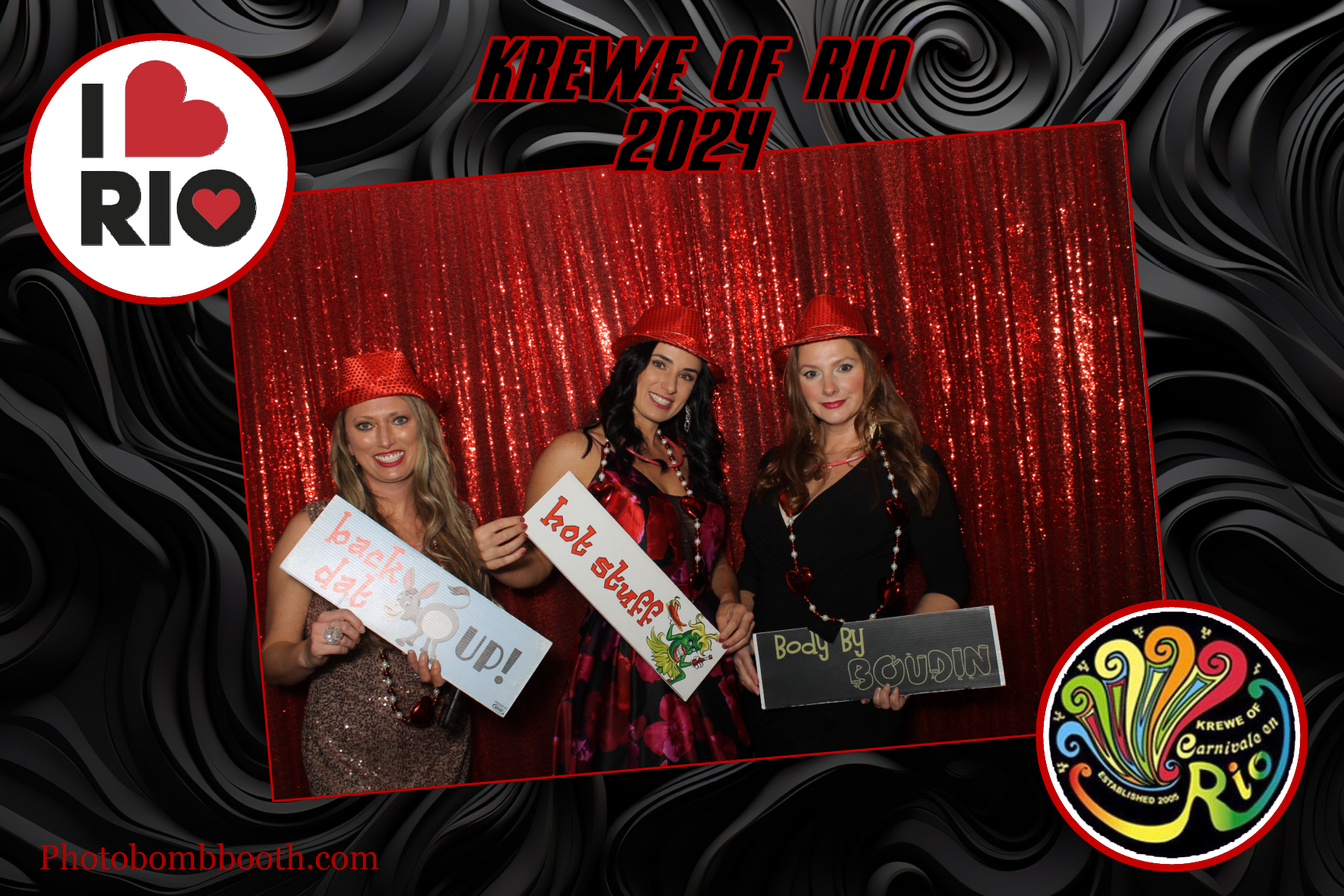 Photo booth pictures from Krewe of Rio Ball 2024