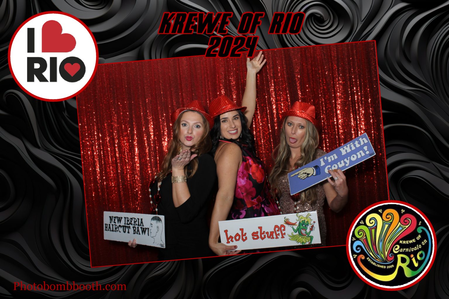 Photo booth pictures from Krewe of Rio Ball 2024
